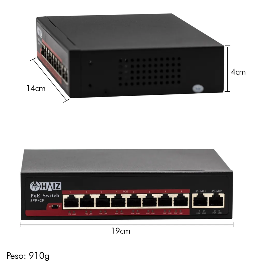 Smart Poe 8F+2F Switch Poe Híbrido com 8 Portas Poe + 2 Portas Uplink ...
